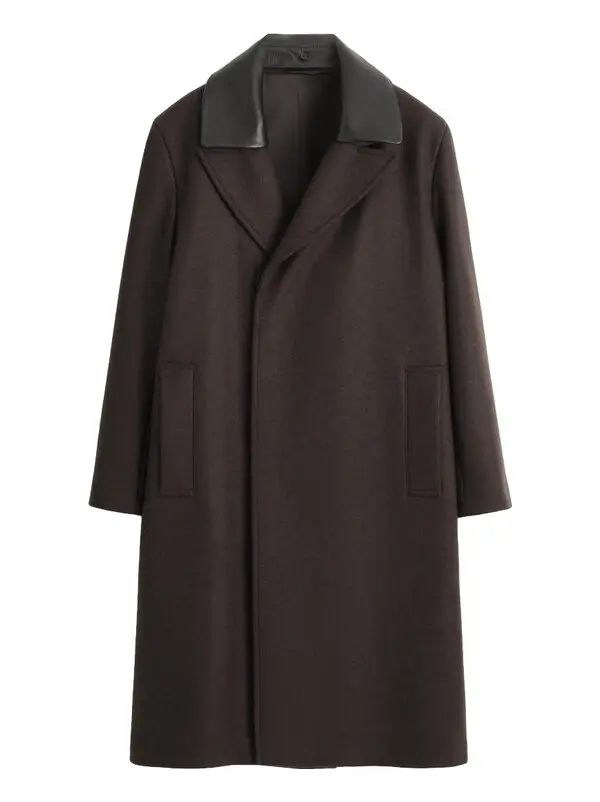 Cos Leather-collar Wool Long Coat - Brown