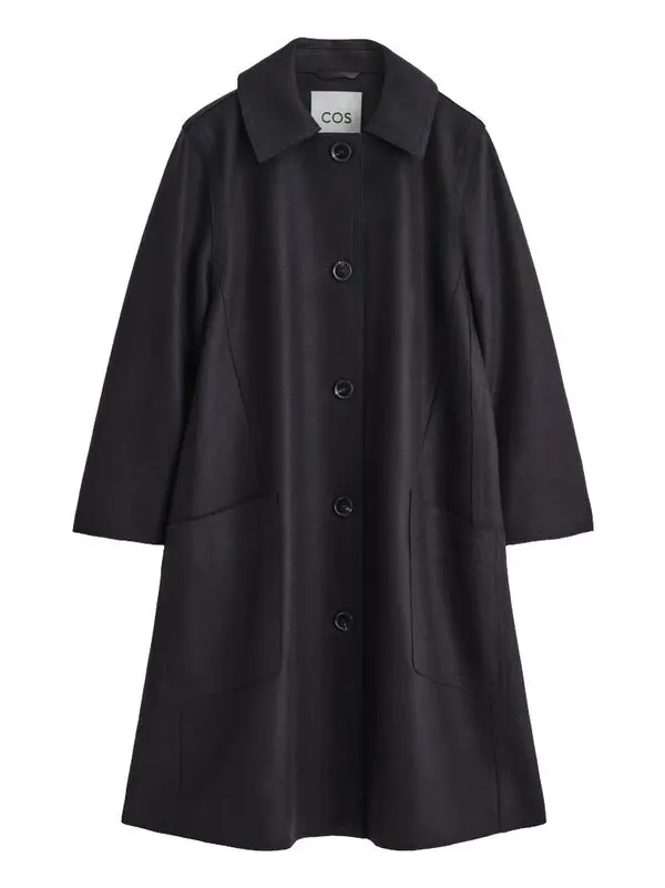 Cos Voluminous Wool Long Car Coat - Navy