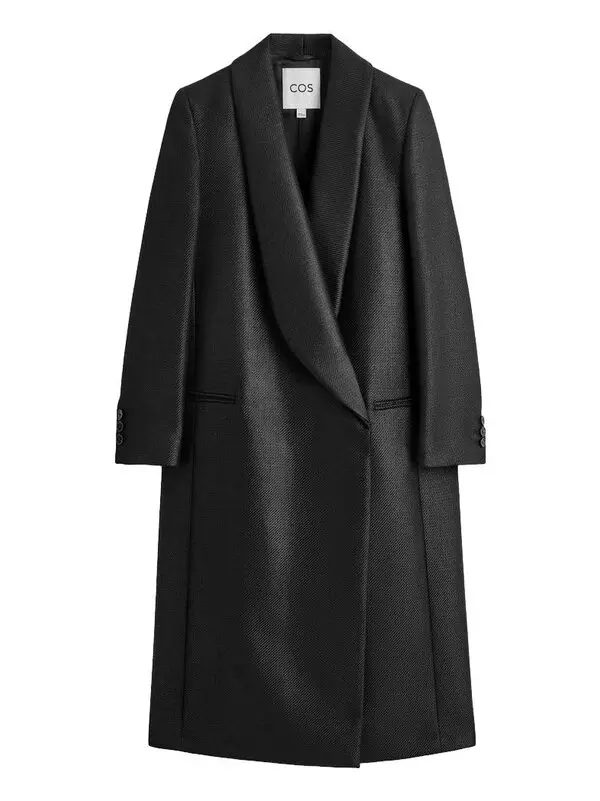 Cos Tailored Metalized Wool-blend Long Coat - Black