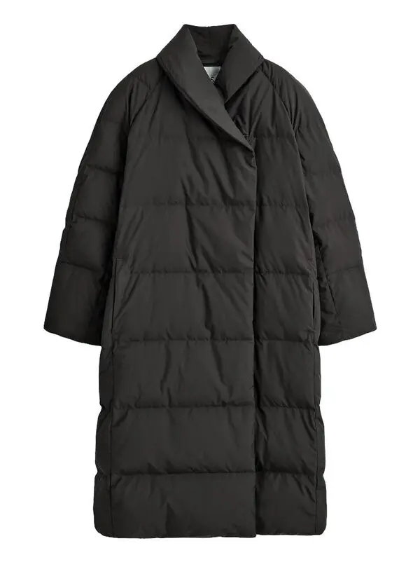 Cos Shawl-collar Quilted Down Long Coat - Brown