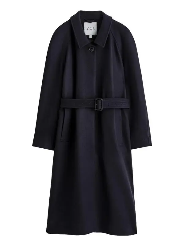 Cos Wool-blend Long Trench Coat - Navy