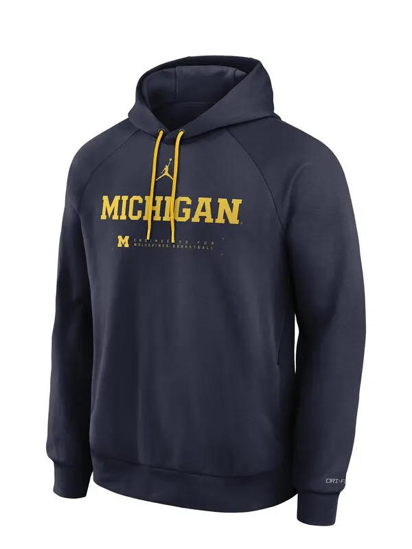 JORDAN Michigan Courtside Basketball Practice Dri-fit Pullover Hoodie - Blue