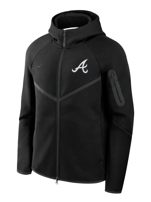 Nike Atlanta Braves Tech Fleece Windrunner Mlb Full-zip Hooded Jacket - Black