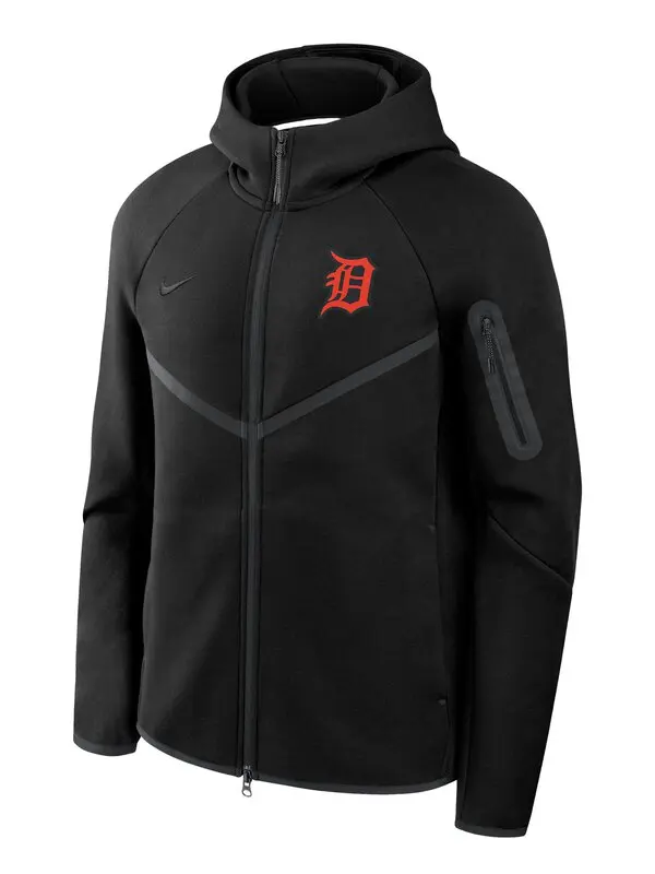 Nike Detroit Tigers Tech Fleece Windrunner Mlb Full-zip Hooded Jacket - Black