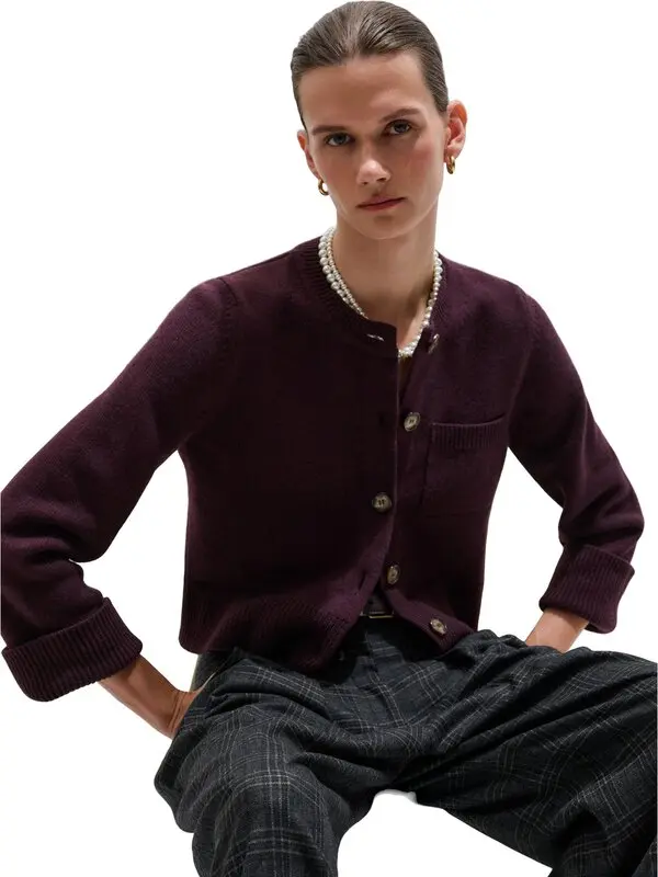 ME+EM Button-through Straight Cardigan - Bordeaux Red