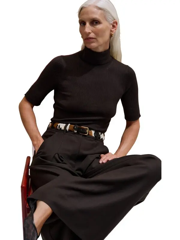 ME+EM Superfine Ribbed Roll Neck Tee - Ganache Brown