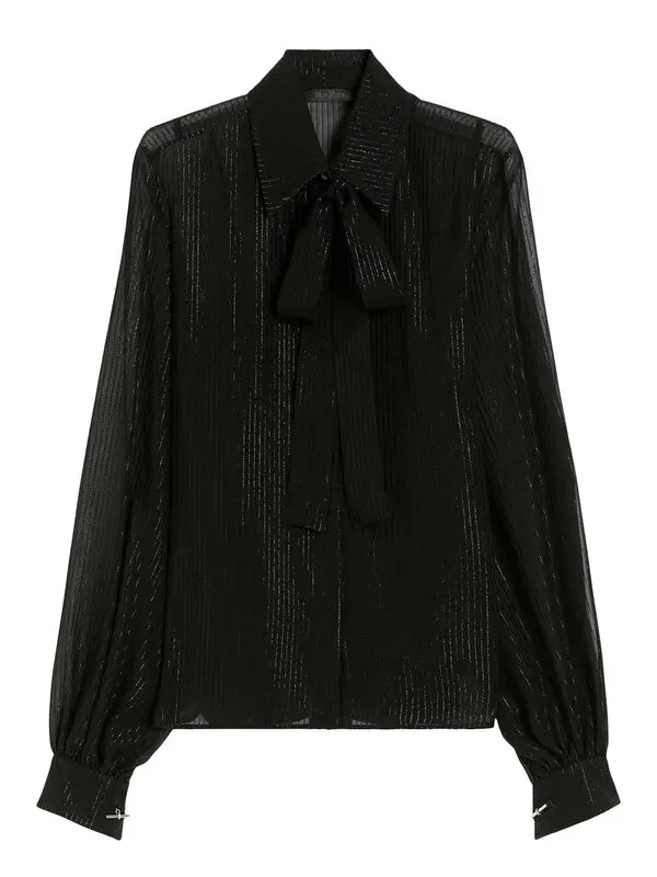 Max Mara Scafati Silk Shirt With Lurex Profiles - Black