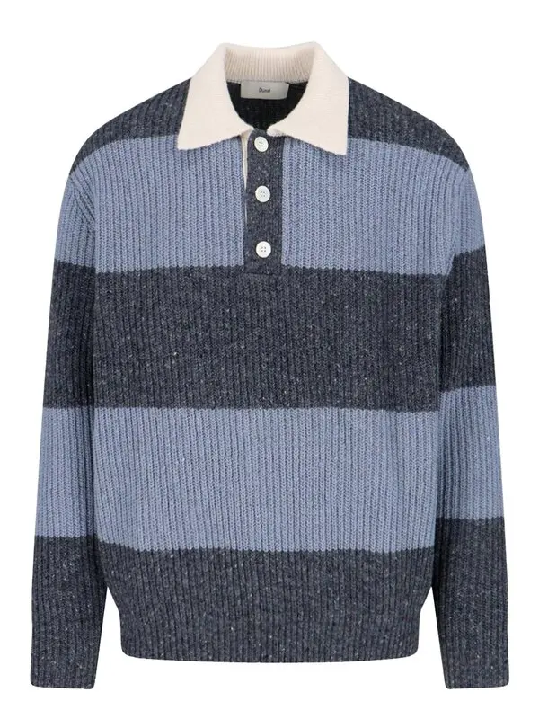 DUNST Wool Blend Striped Sweater - Blue