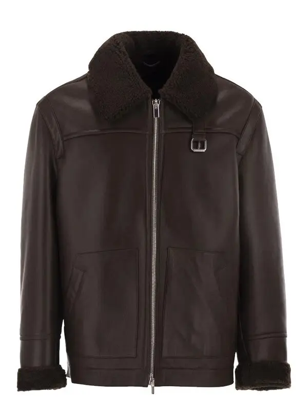PT TORINO Shearling Aviator Jacket - Brown