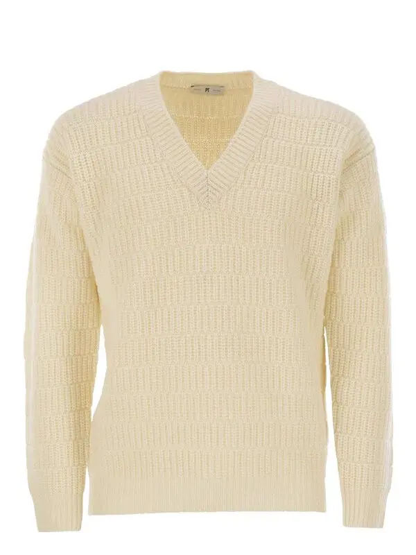 PT TORINO Pure Wool V-neck Sweater - White