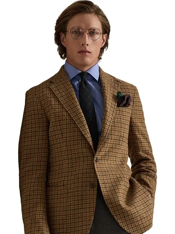 Ralph Lauren Polo Tailored Fit Plaid Tweed Sport Coat - Camel Sage Brown Multi