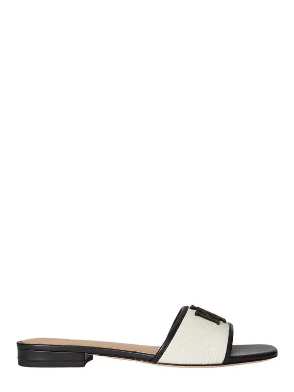 Ralph Lauren Everley Leather-trim Canvas Slide Sandal - Natural/black