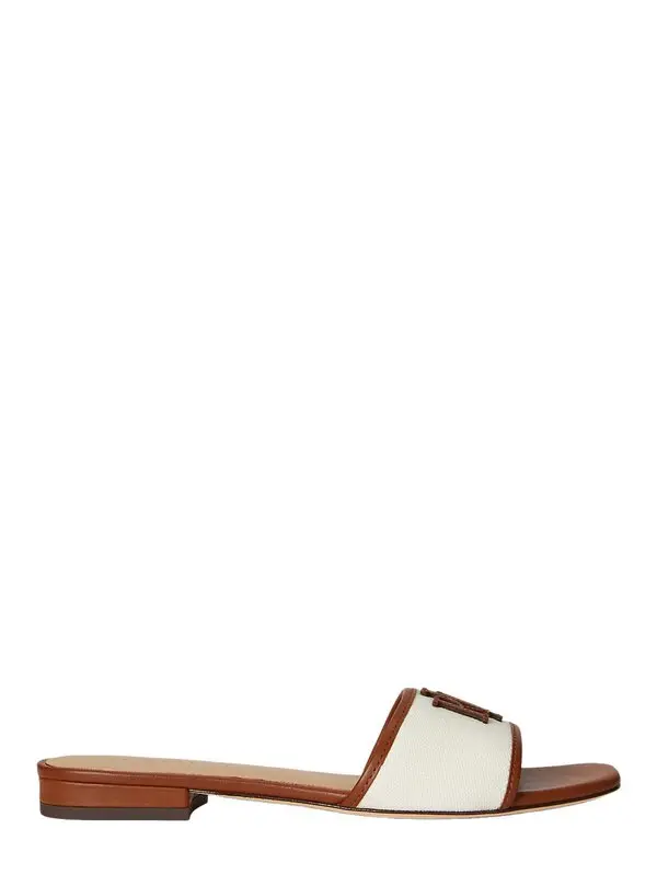 Ralph Lauren Everley Leather-trim Canvas Slide Sandal - Natural/lauren Tan