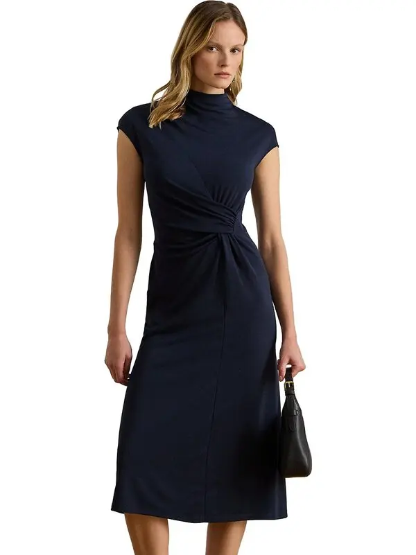 Ralph Lauren Twist-front Jersey Mockneck Sheath Dress - Lauren Navy