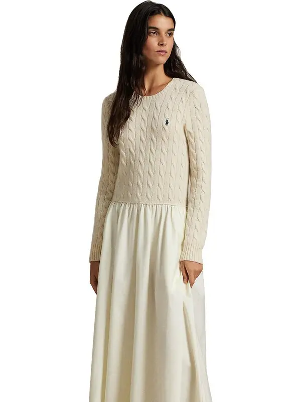 Ralph Lauren Cable-knit Poplin Dress - Authentic Cream