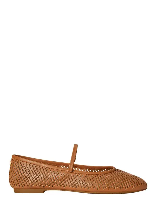 Ralph Lauren Jayna Perforated Leather Mary Jane Flat - Classic Caramel