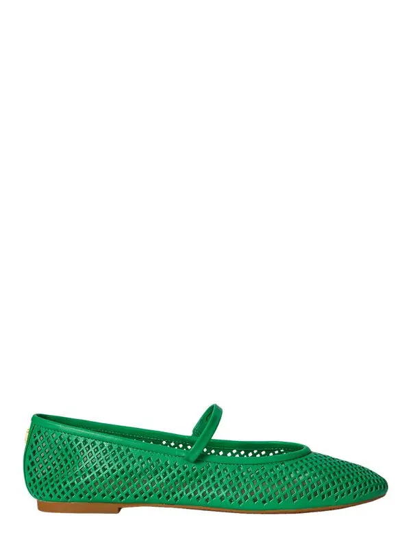 Ralph Lauren Jayna Perforated Leather Mary Jane Flat - Green Topaz