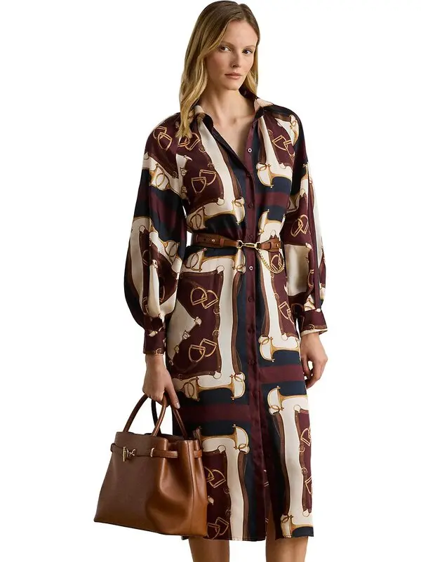 Ralph Lauren Equestrian-print Twill Shirtdress - Navy/cream Multi