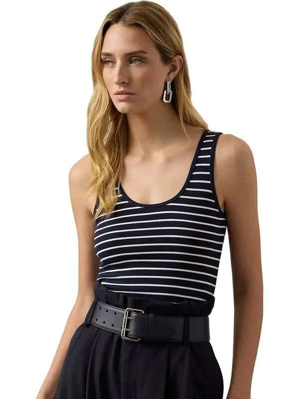 Ralph Lauren Ellis Rib-knit Striped Tank Top - Icon Navy/cream