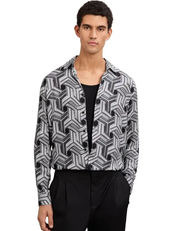 REISS Conduit Abstract-print Regular-fit Shirt - Black/white