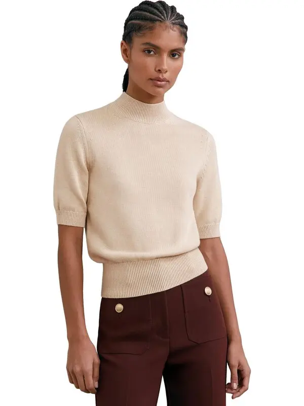 REISS Aria Cotton And Wool Knit Top - Neutral