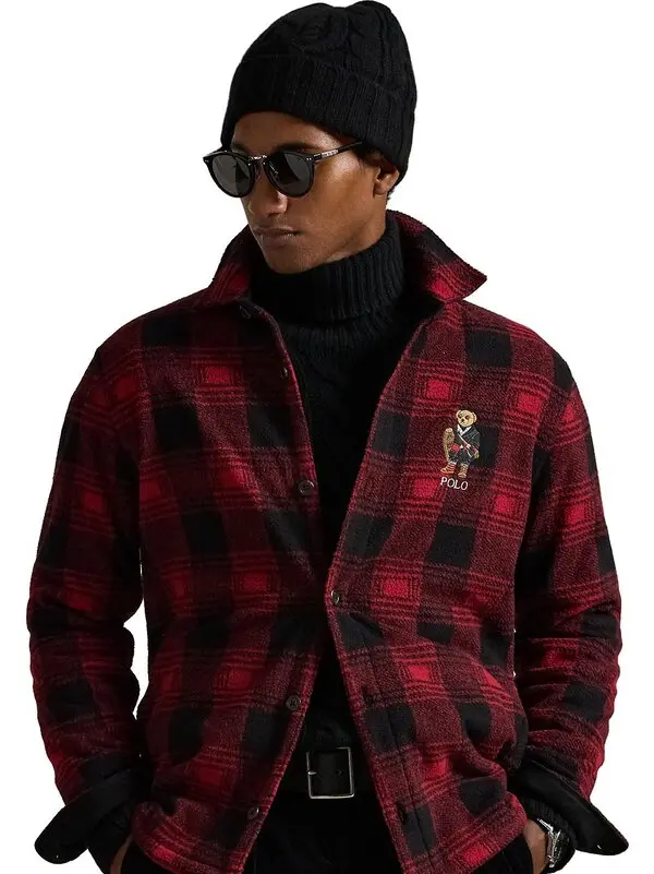 Ralph Lauren Polo Bear Plaid Fleece Shirt Jacket - Holiday Plaid