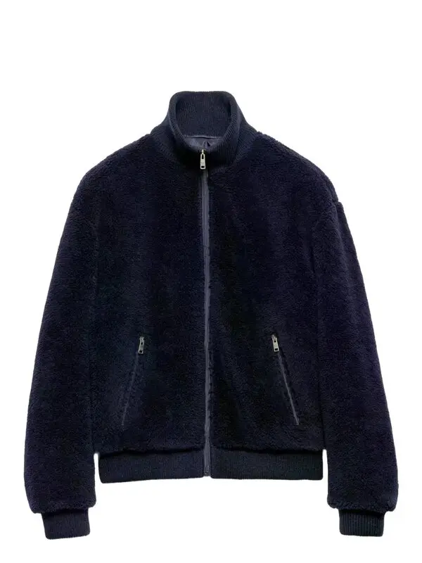 Prada Fleece Ribbed-collar Jacket - Blue