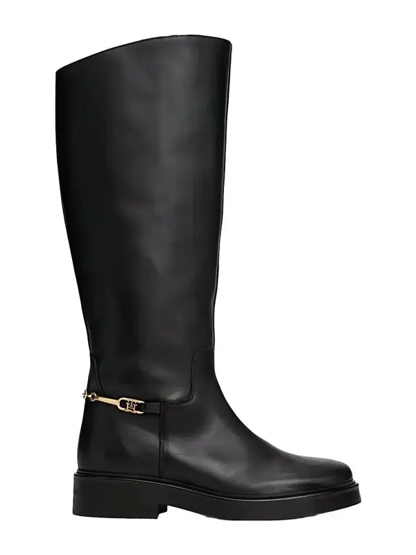 Tommy Hilfiger 40mm Chain-embellished Leather Knee-high Boots - Black