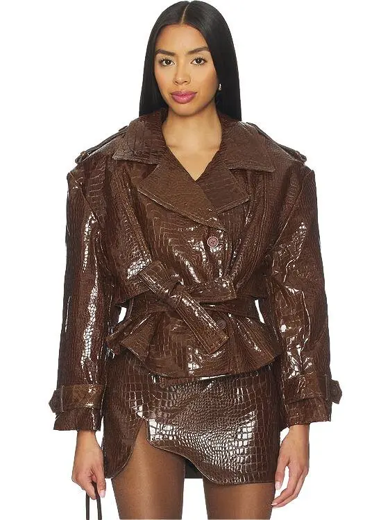 MOTHER OF ALL Brooklyn Trench Leather Coat - Brown Croro