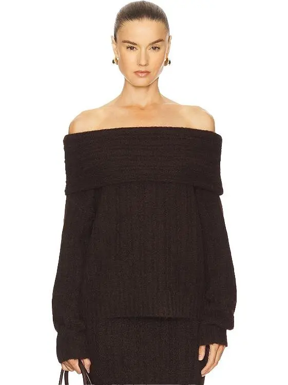 Line & Dot Ophelie Off-the-shoulder Sweater - Chocolate