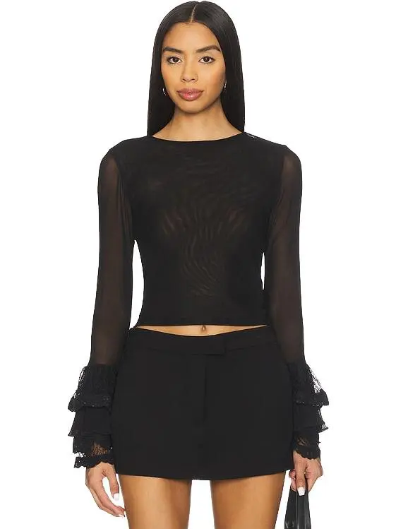Alice + Olivia Delaina Long Sleeve Crop Top With Ruffle Cuff - Black