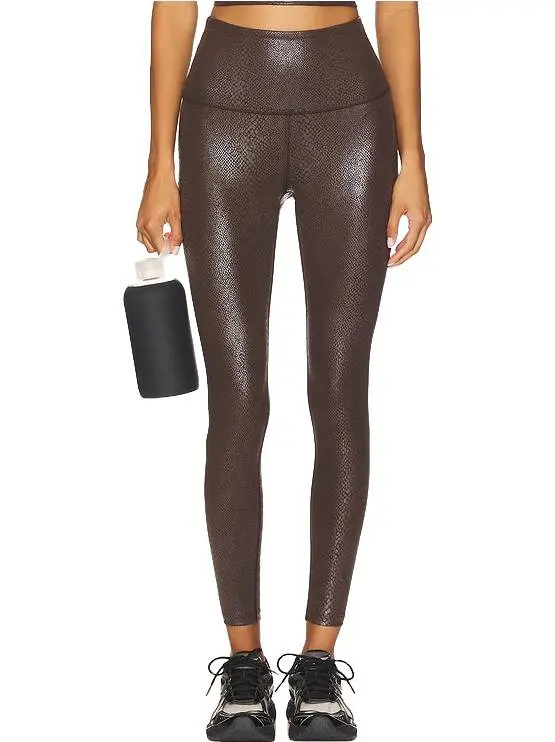 Beyond Yoga Power Shine High Waisted Midi Legging In Brown - Espresso Viper