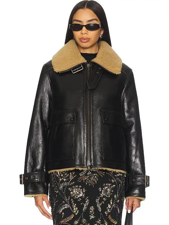 Veronica Beard Danika Shearling Jacket - Shiny Black