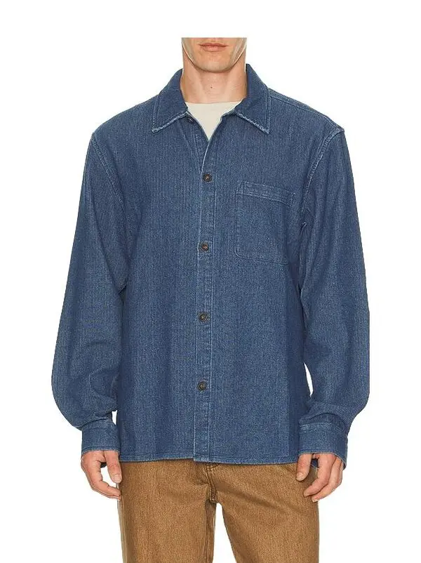 RHYTHM Textured Wale Long Sleeve Shirt In Blue - Washed Indigo