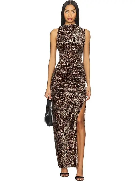 Good American Velvet High Neck Maxi Dress - Mini Lucky Leopard