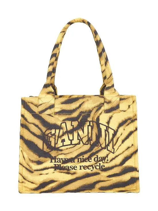 GANNI Large Easy Shopper Pocket Print Tote Bag - Khaki