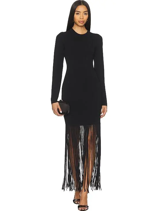 NICHOLAS Fiorella Long Sleeve Fringe Dress - Black