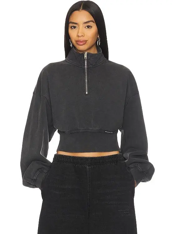 Alexander Wang Cropped Half Zip Pullover Sweatshirt - Washed Asphalt