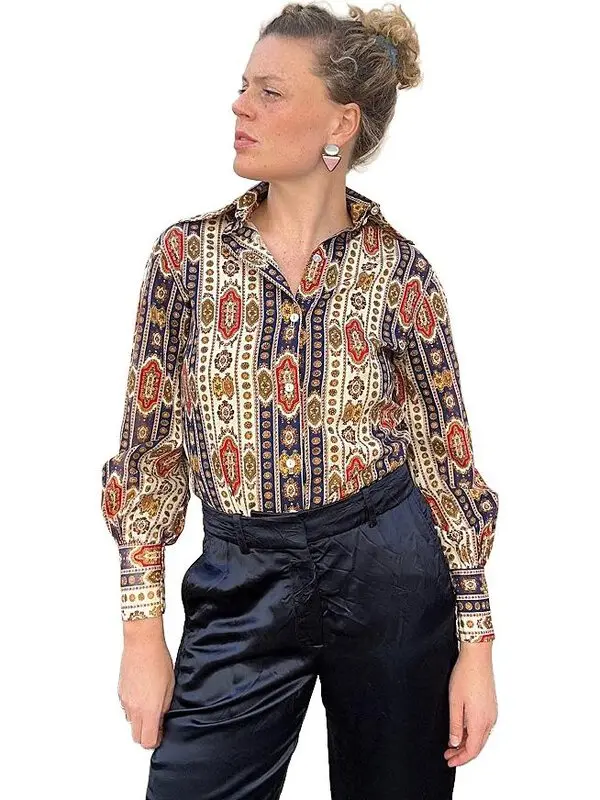 THE CURATORIAL DEPT. Vintage Bohemian Print Button-down Blouse - Brown Motif