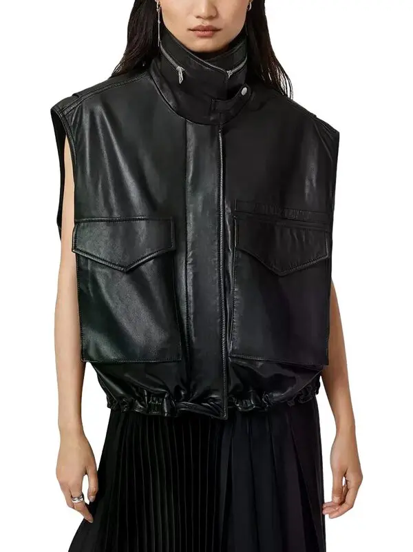 ALLSAINTS Clay Funnel-neck Leather Gilet - Black