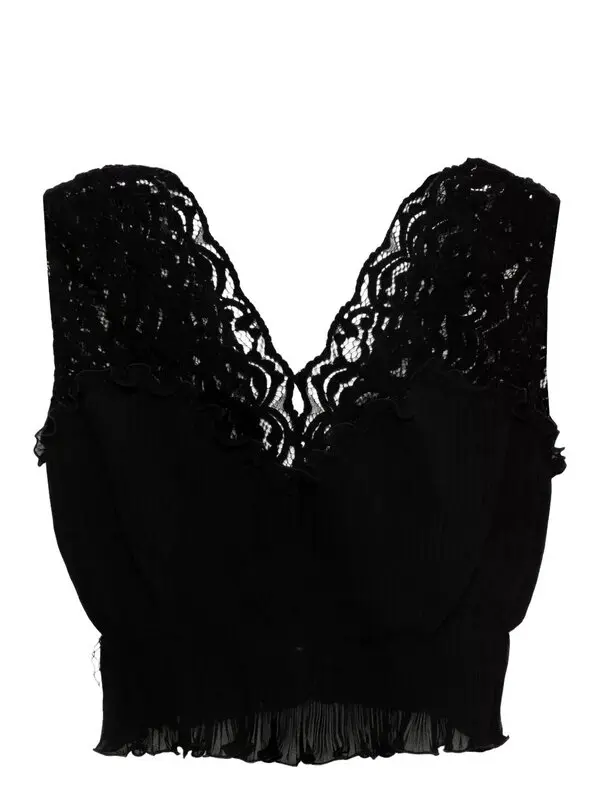 SAIID KOBEISY Pleated Lace Top - Black