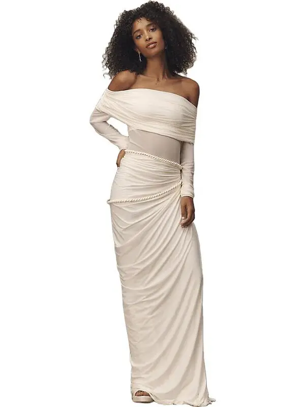 DEME BY GABRIELLA Bella Long-sleeve Off-shoulder Maxi Dress - Ivory