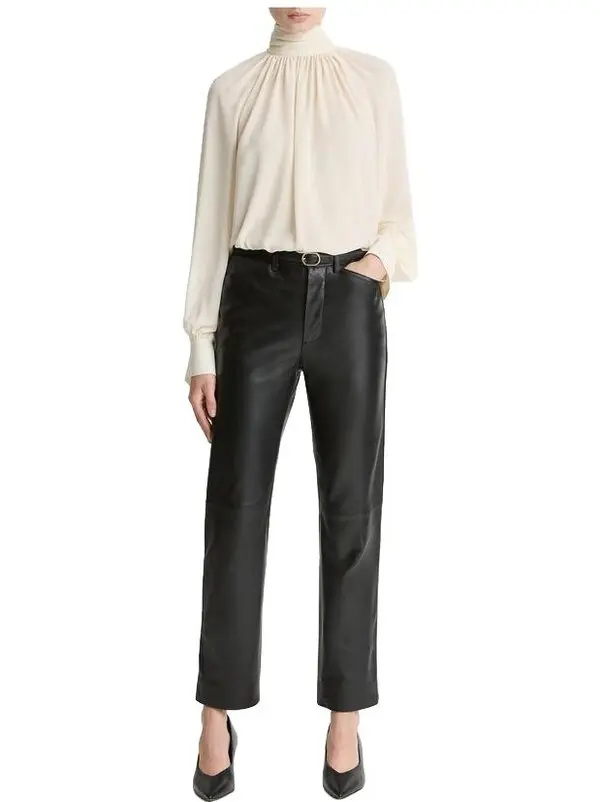 Vince Leather Straight-leg Trouser - Black