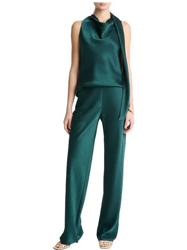 Vince Colette High-rise Fluid Satin Bias Pant - Green / Floral