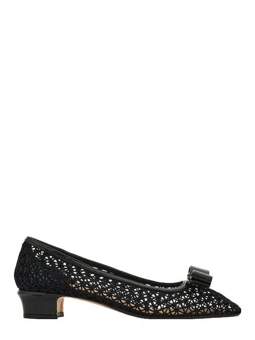 FERRAGAMO Vara Bow Macramé Lace Pumps - Black