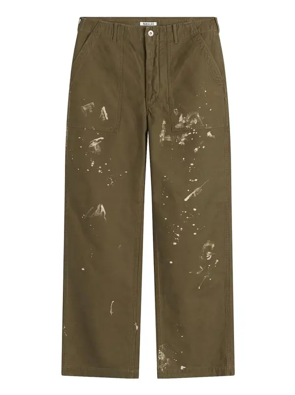 Auralee Washed Baggy Satin Bleached Baker Trousers - Khaki Brown