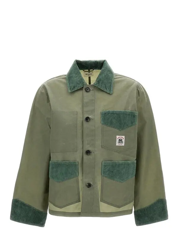 BODE NEW YORK Waxed Jacket With Corduroy Details - Green
