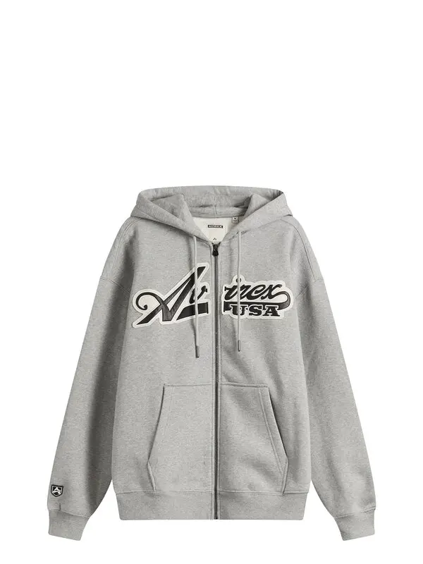 AVIREX Script Logo Zip Hoodie - Heather Grey