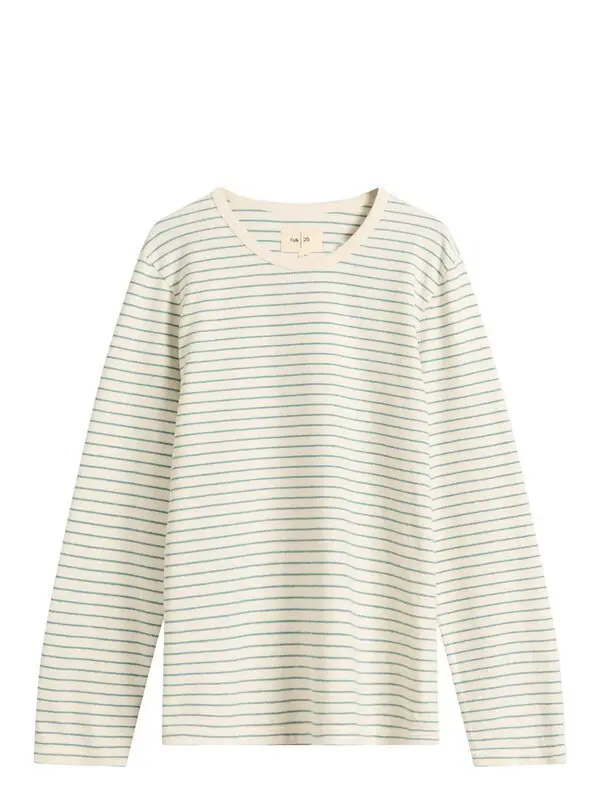 Folk Textured Stripe Long Sleeve T-shirt - Ecru/misty Green