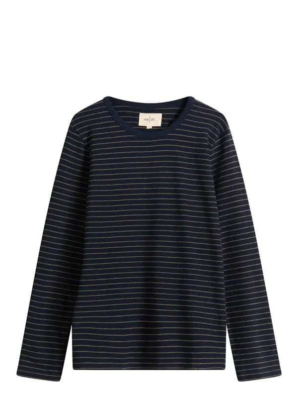 Folk Textured Stripe Long Sleeve T-shirt - Navy/olive